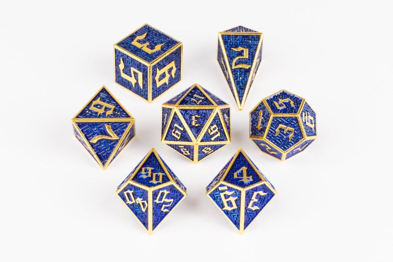 Labyrinth Blue Gold Dnd Metal Dice Set