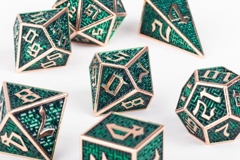 Labyrinth Green Gold Dnd Metal Dice Set