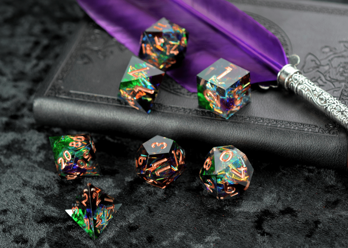 Rainbow Aurora Sharp Edge Dnd Dice Set