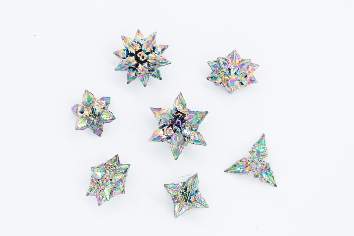 Rainbow Caltrops Dnd Metal Dice Set